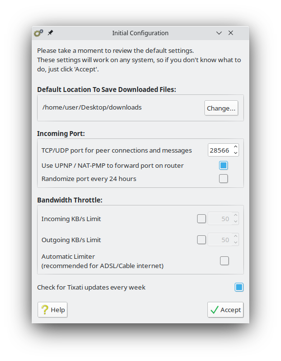 Initial Configuration - Tixati
